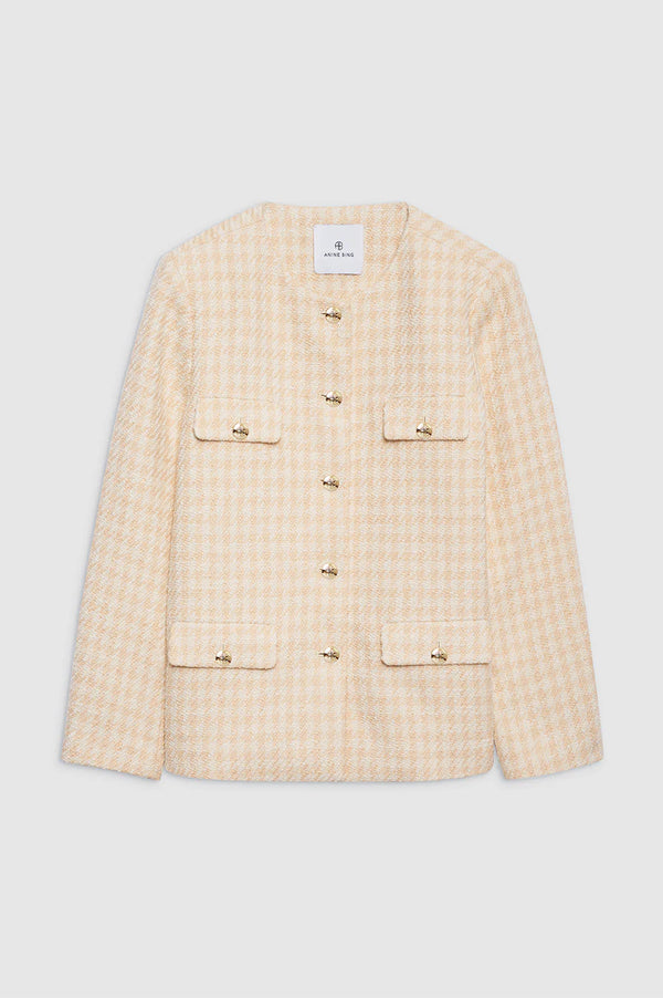 Janet Jacket Cream and Peach Houndstooth - rpmmelbourne
